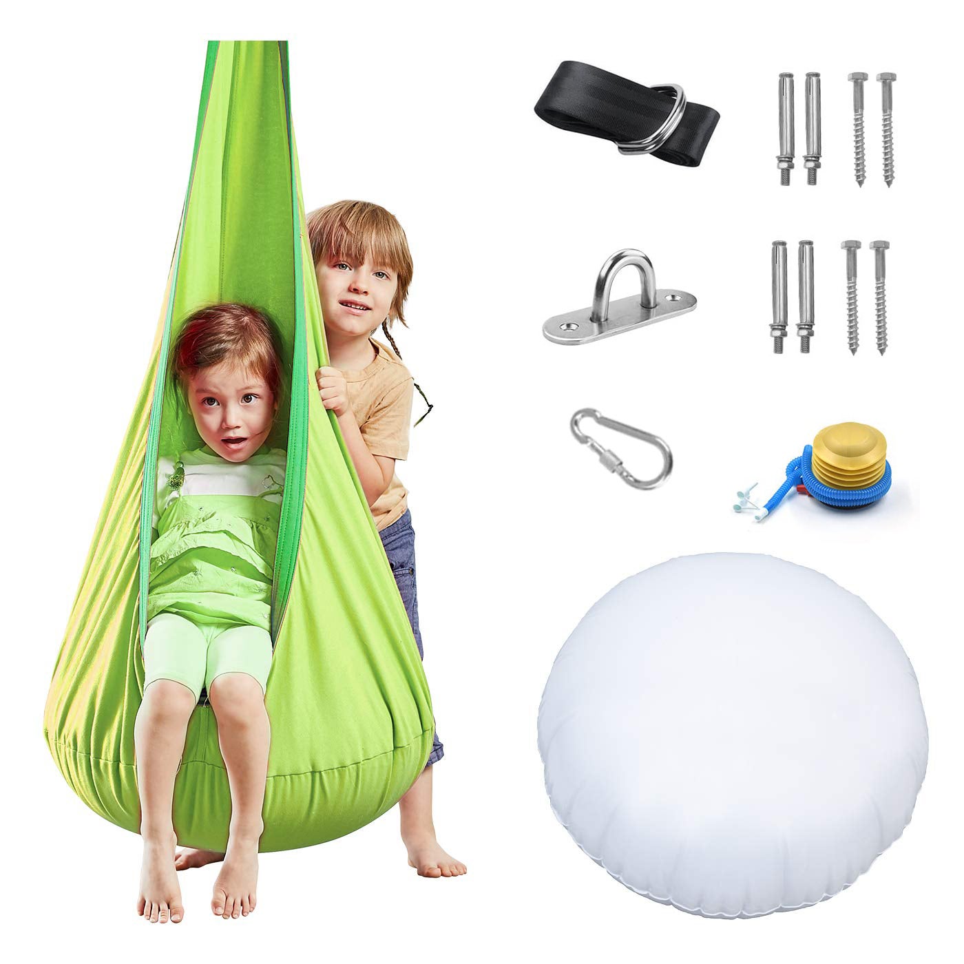 Columpio para niños, hamaca para niños con almohada inflable y bolsillo ...