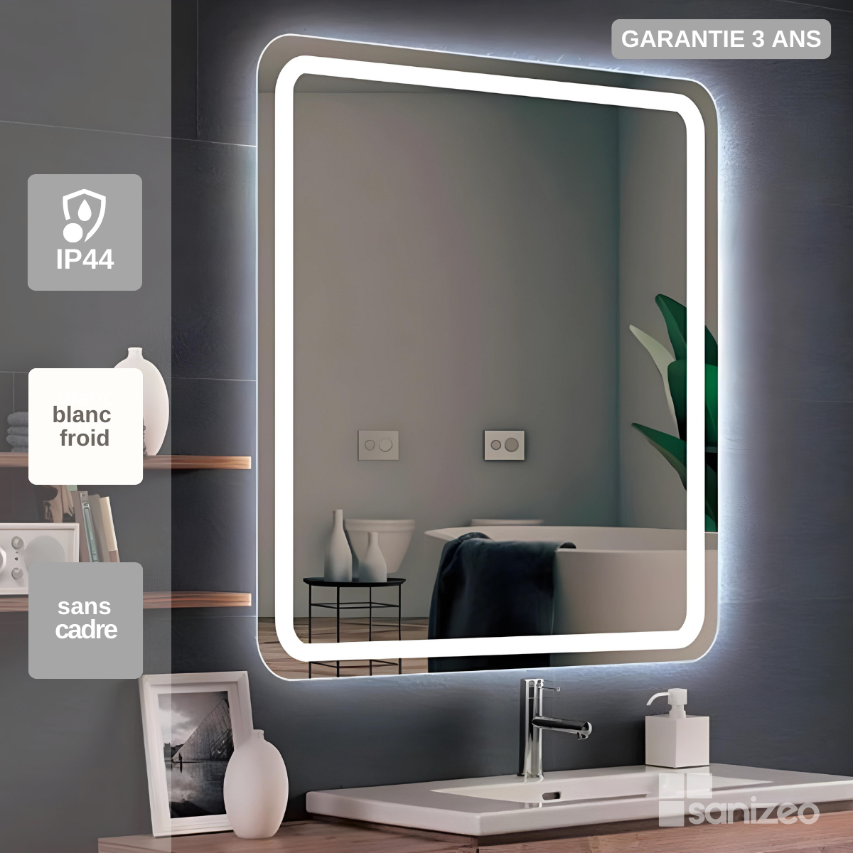 Miroir Salle de Bains Lumineux Éclairage Intégré Led Frontal Bords ...