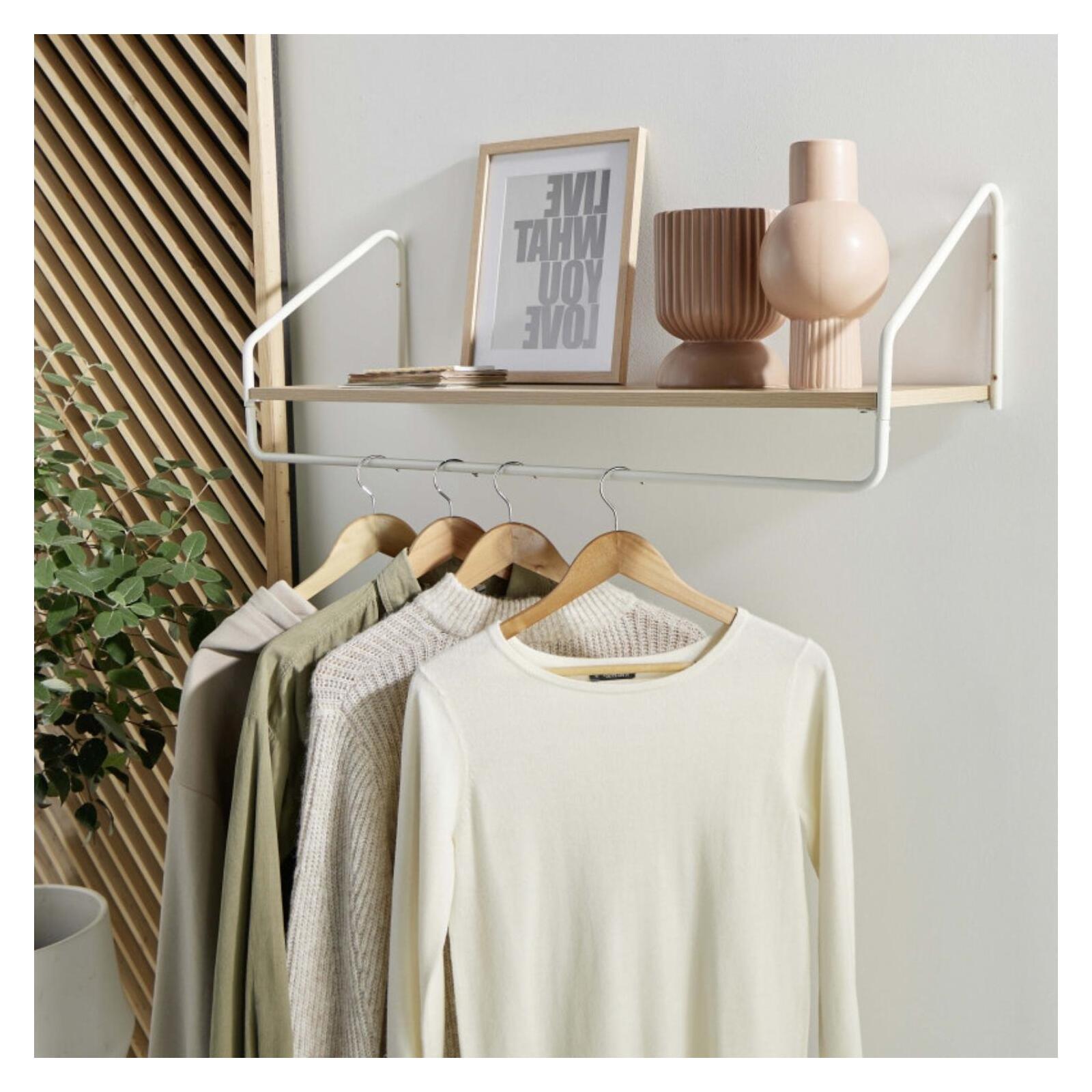 Penderie étagère murale bois et métal L90 cm NELO Blanc | Leroy Merlin