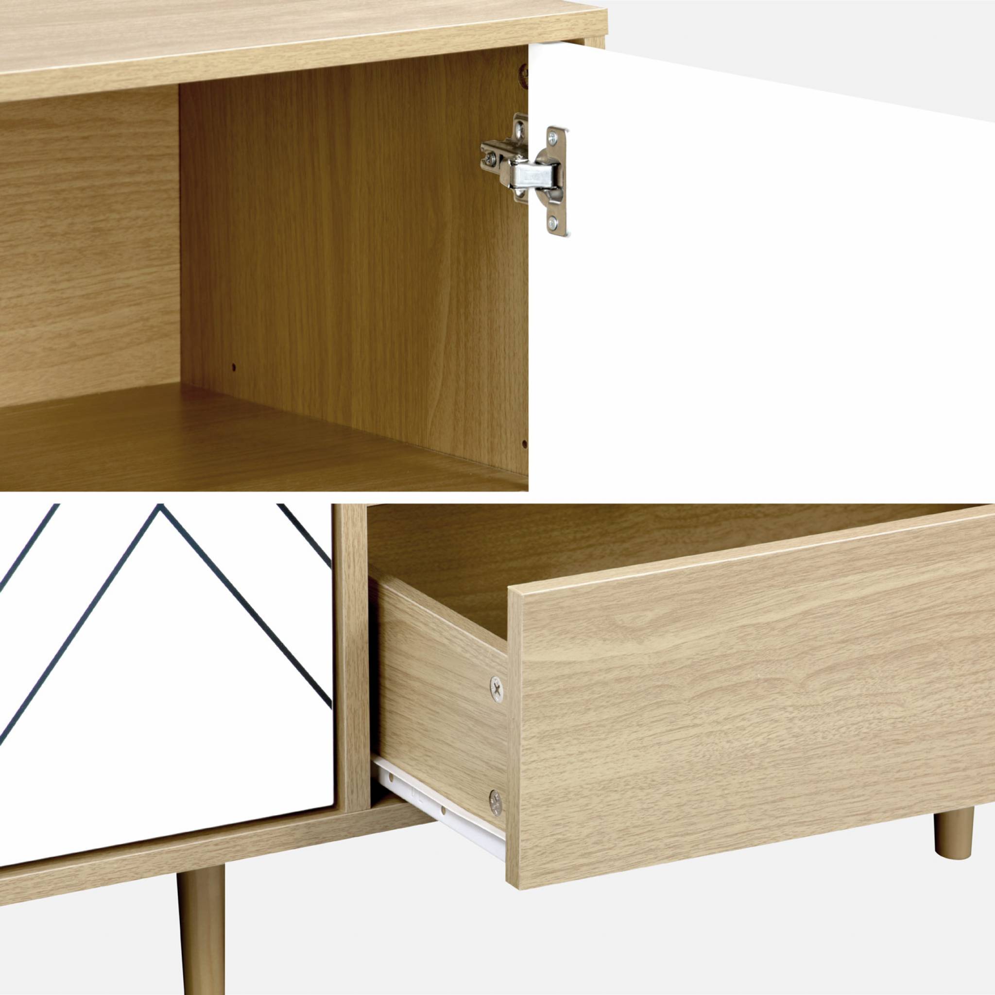 Buffet de rangement décor bois et blanc - Mika - 2 niveaux. 2 portes. 3 ...