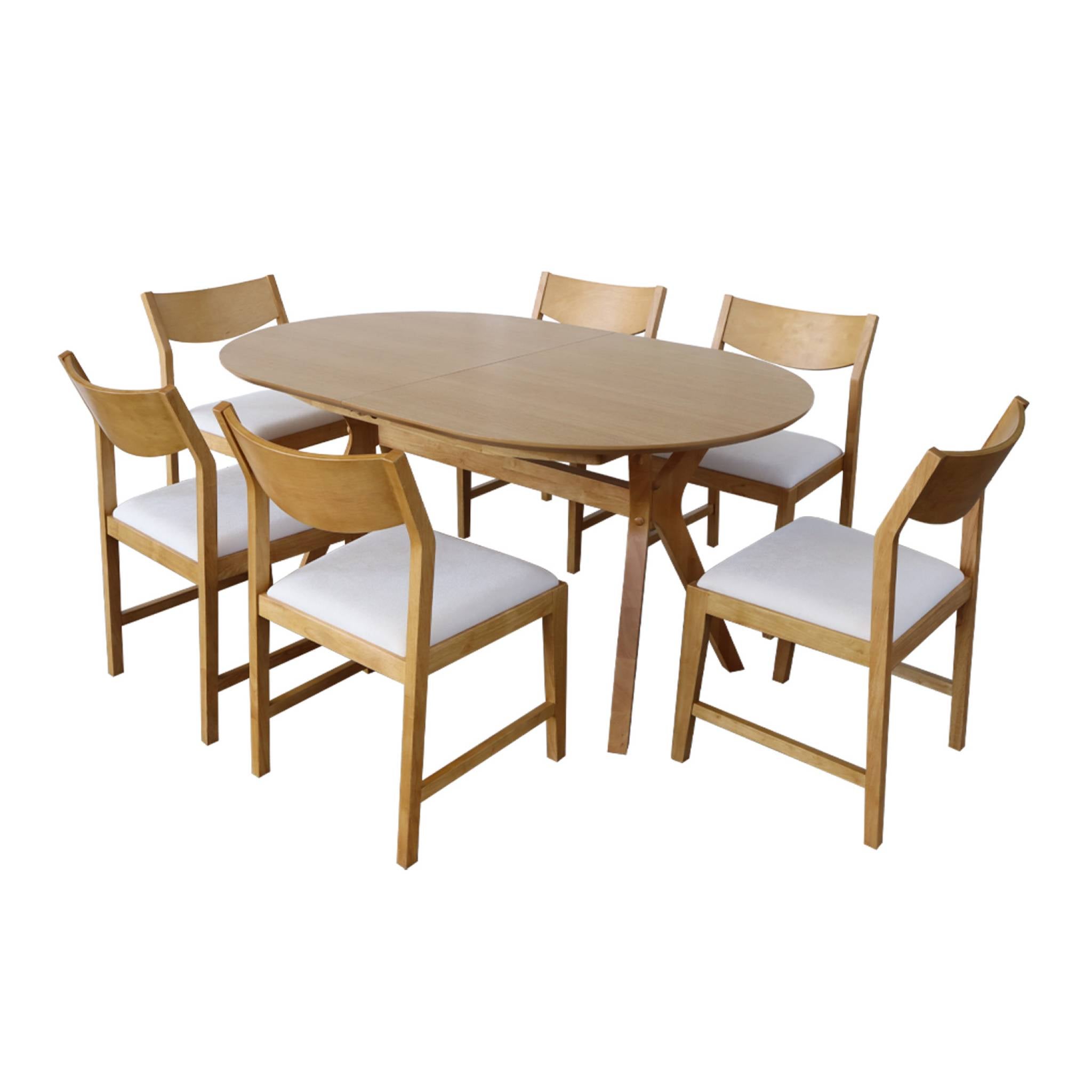 Table à manger oblongue extensible. 160-200cm + 6 chaises en bois d ...