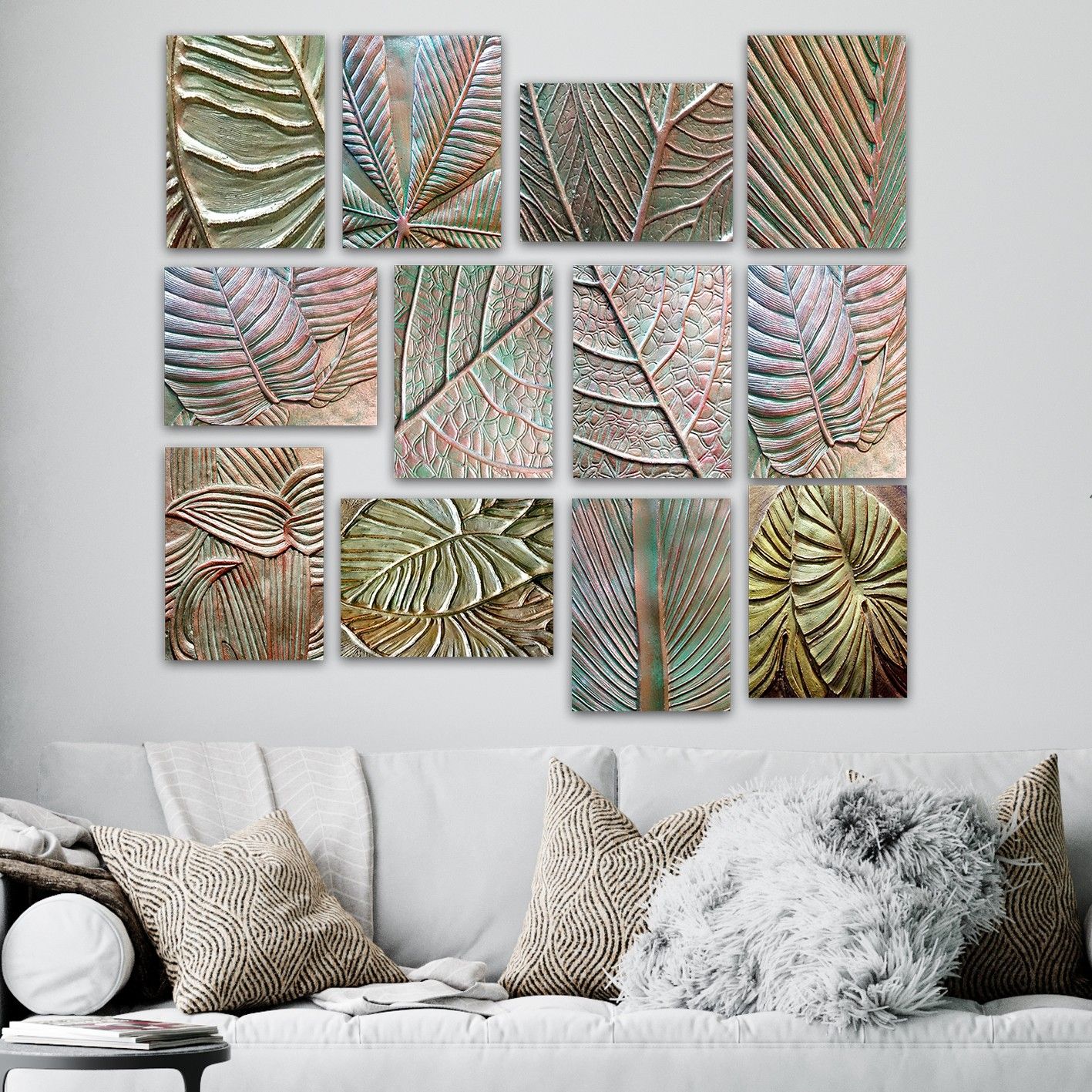 Lot de 12 tableaux Aranea L20xH15cm Motif Végétal nervures Vert et Rose | Leroy Merlin