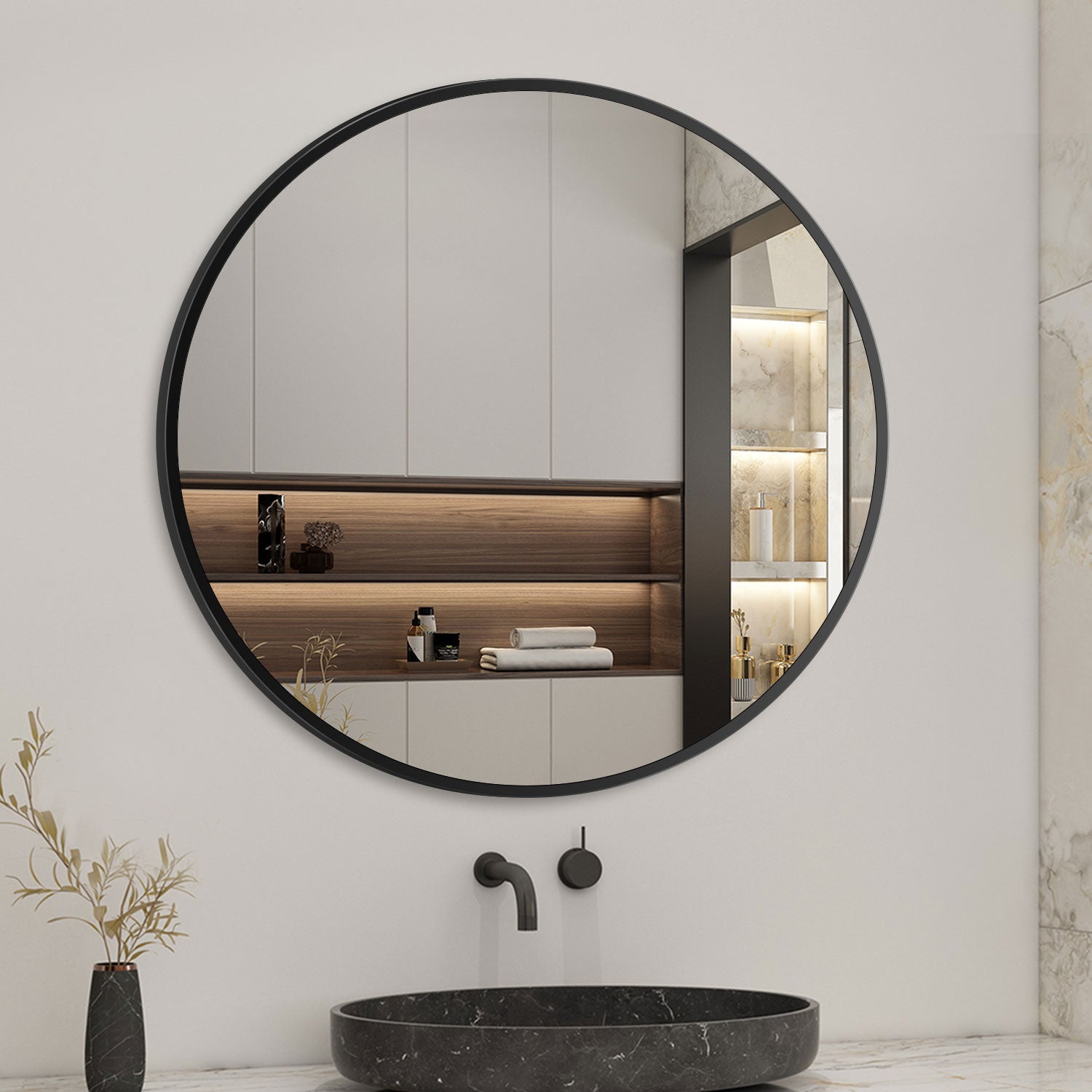 AICA Miroir rond noir (mat) encadré suspendu horizontalement 70*70cm ...