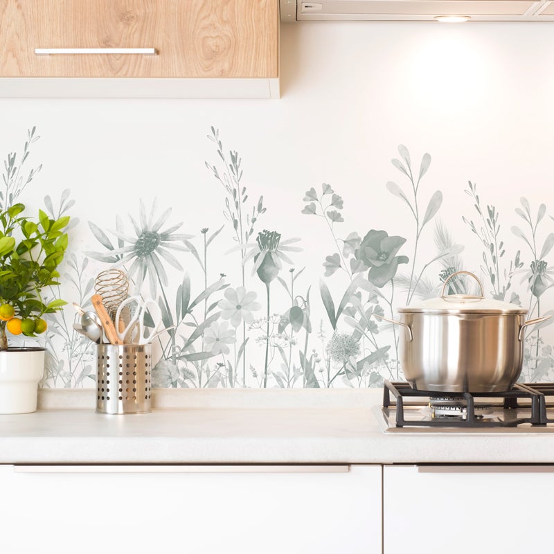 Crédence cuisine en aluminium - motif floral vert - 360x50 cm (en 3 ...