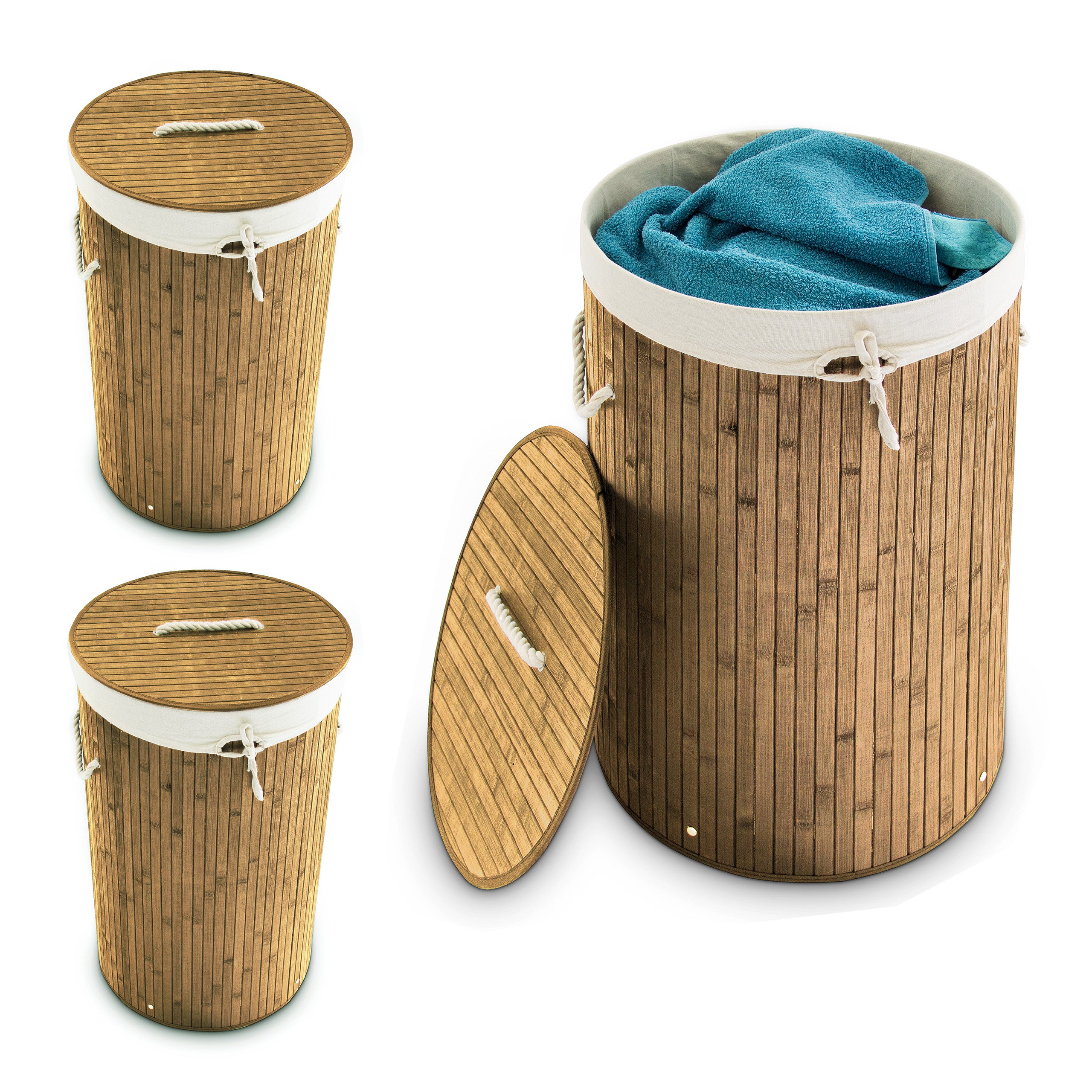 3 Cestos Ropa Sucia con Tapa, Redondo, Cubo Colada, Canasta Plegable ...