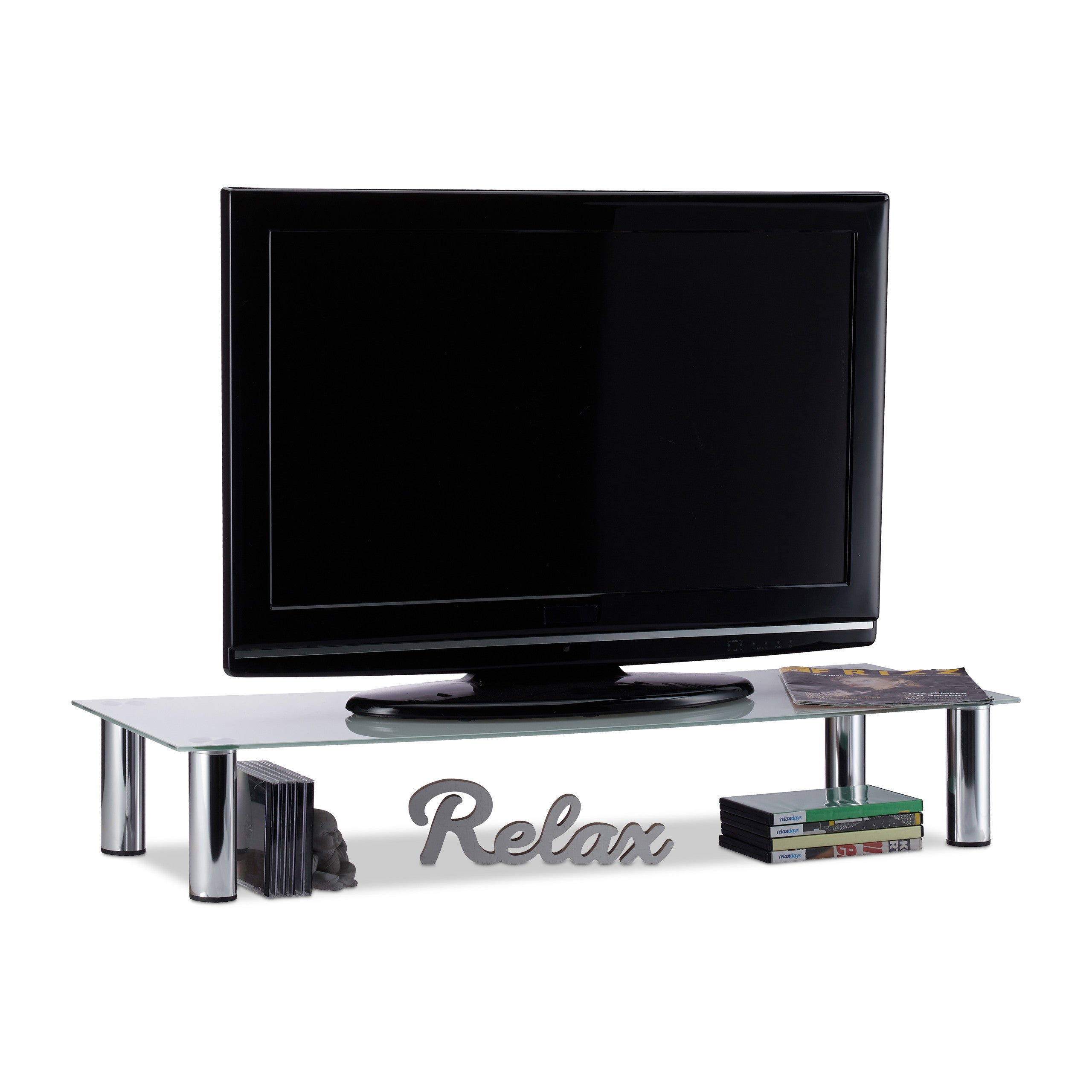 Relaxdays Mueble TV de Cristal, Mesa Televisión, Vidrio y Metal, 100 x ...