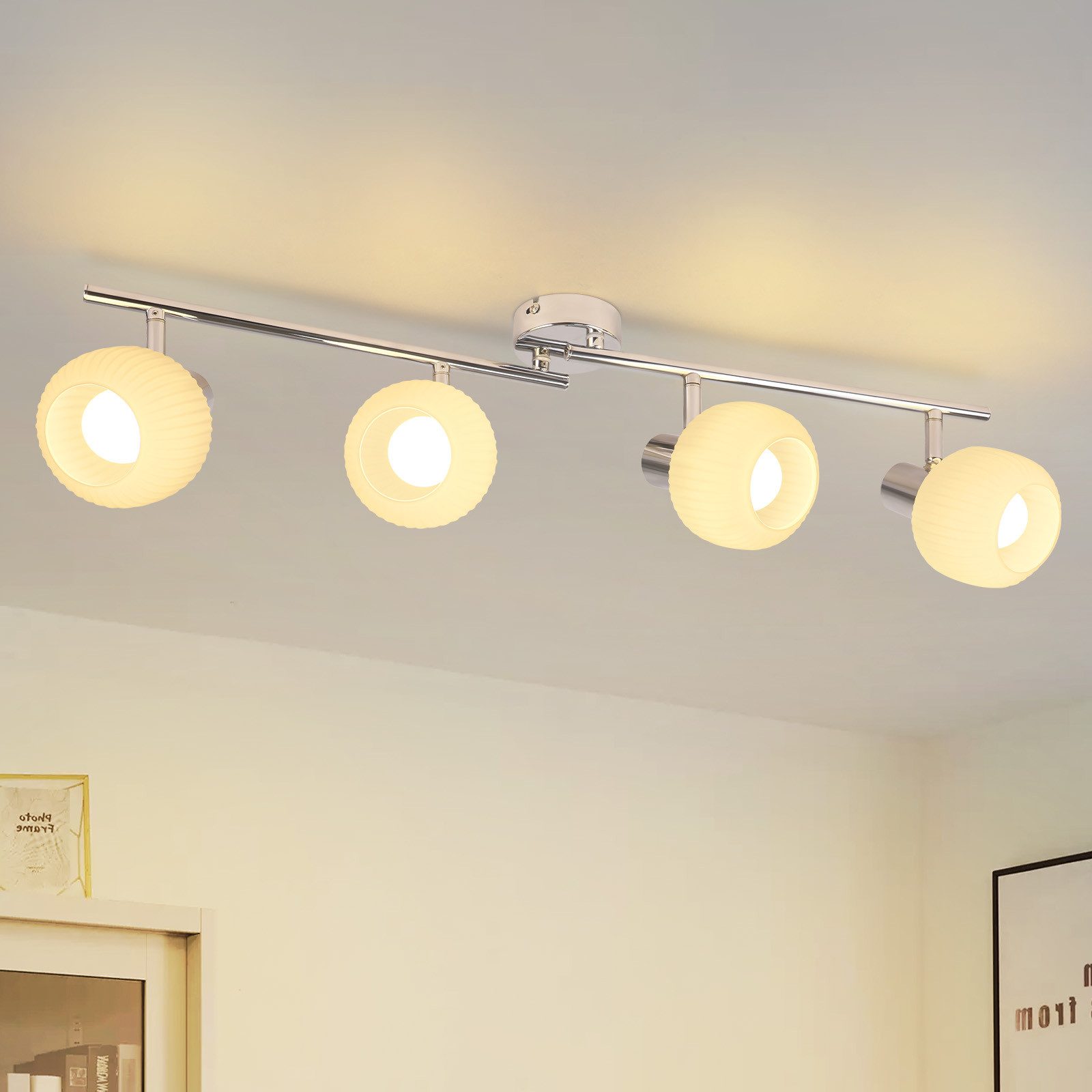 NETTLIFE Foco de techo E14 blanco 4 bombillas interior cristal ...