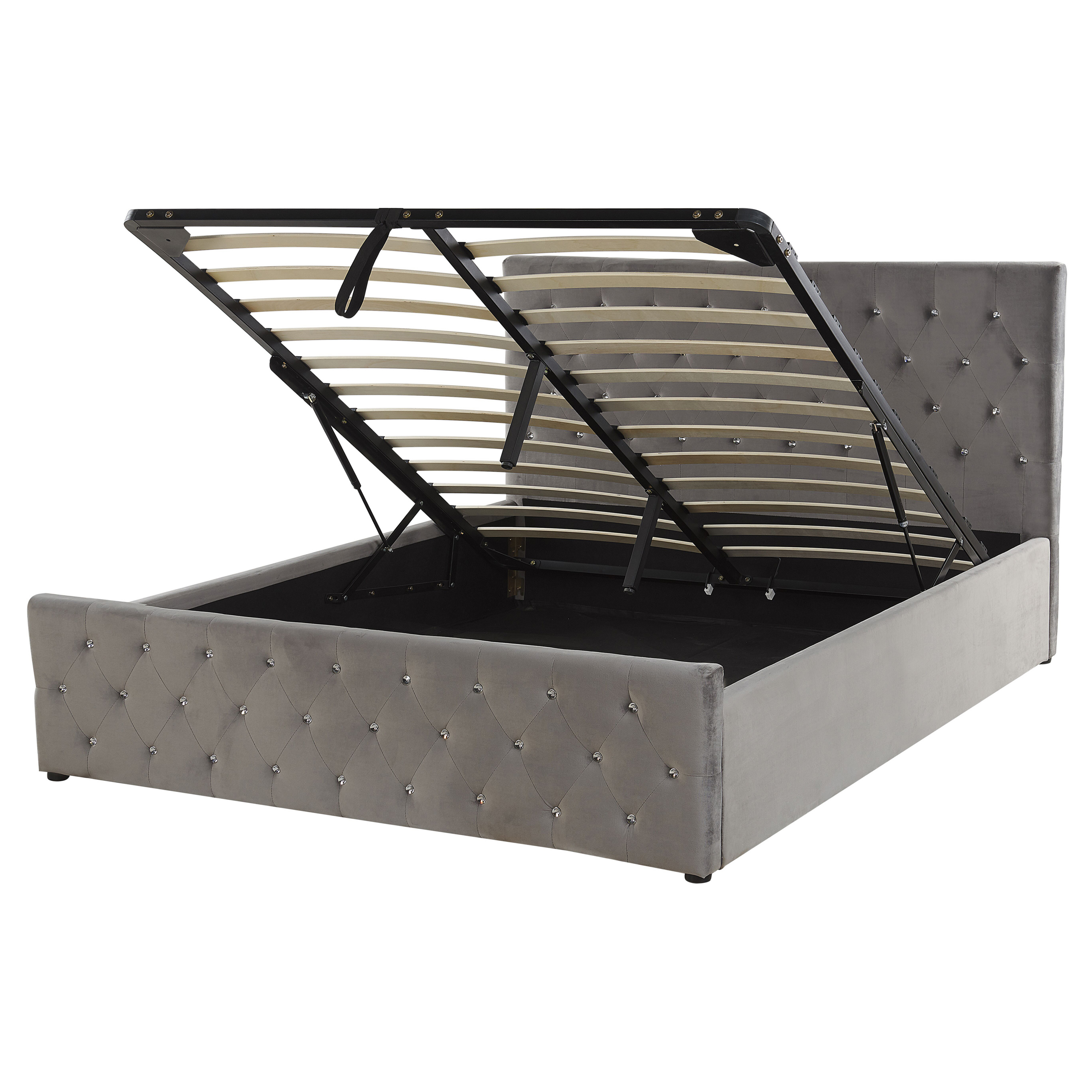 Lit ottoman AMIENS 160 x 200 cm Velours Gris | Leroy Merlin