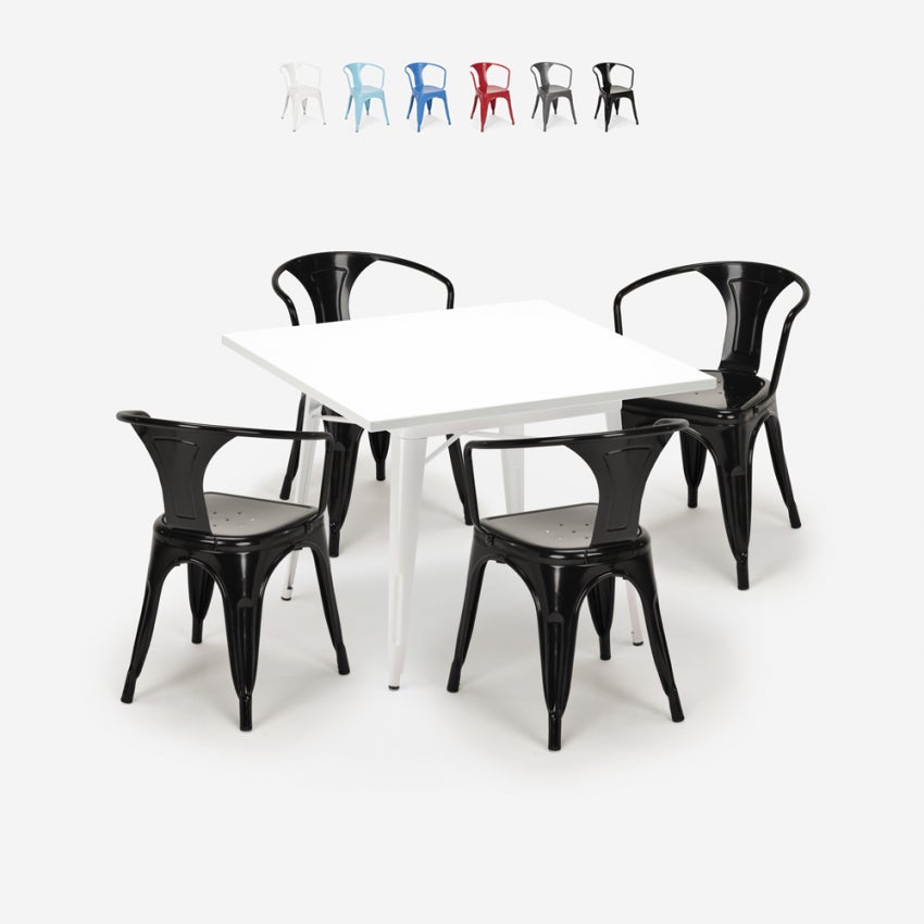Table blanc acier 80x80 + 4 chaises style de bar century white | Leroy ...