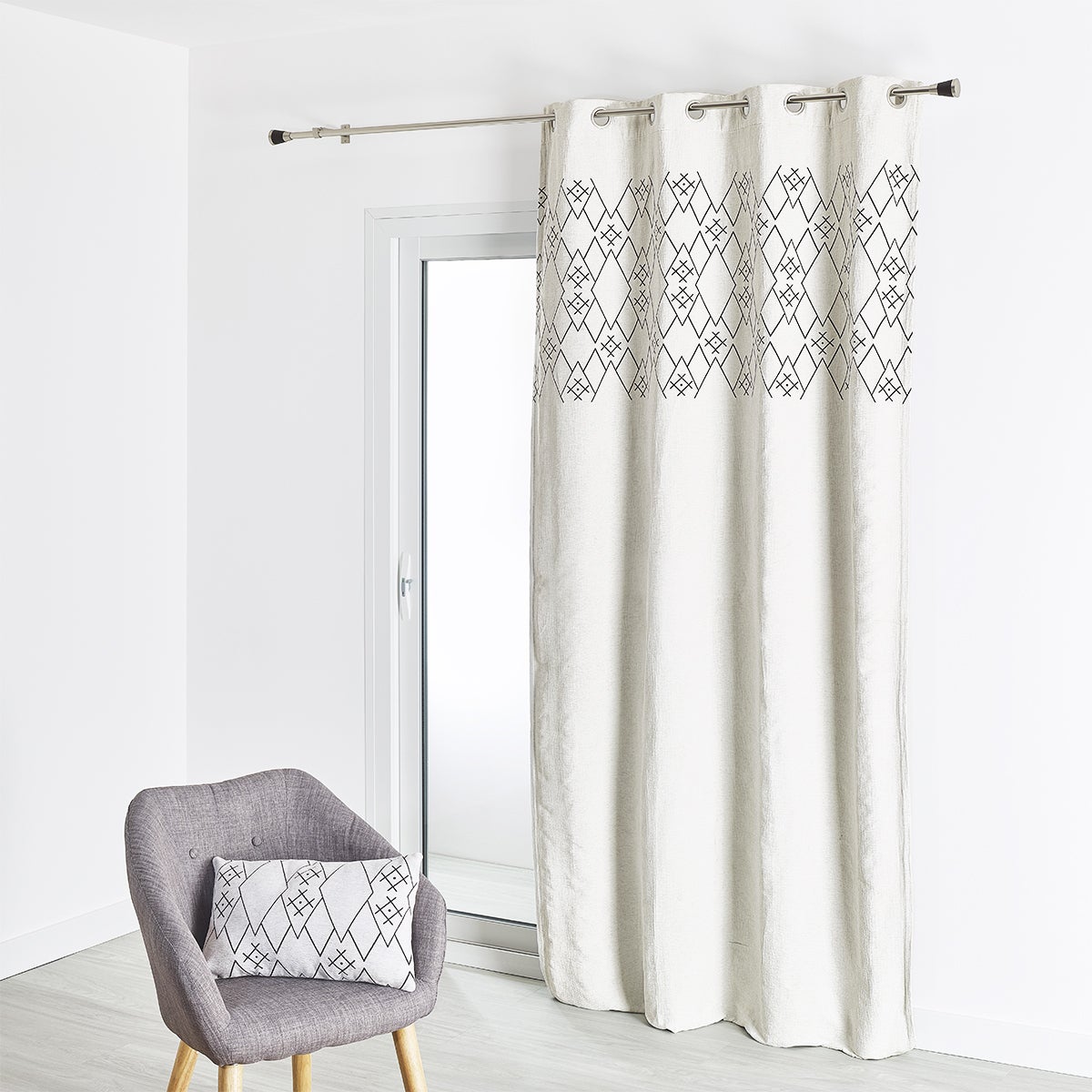 Rideau ameublement jacquard parement motif éthnique - Ivoire - 140x260 ...