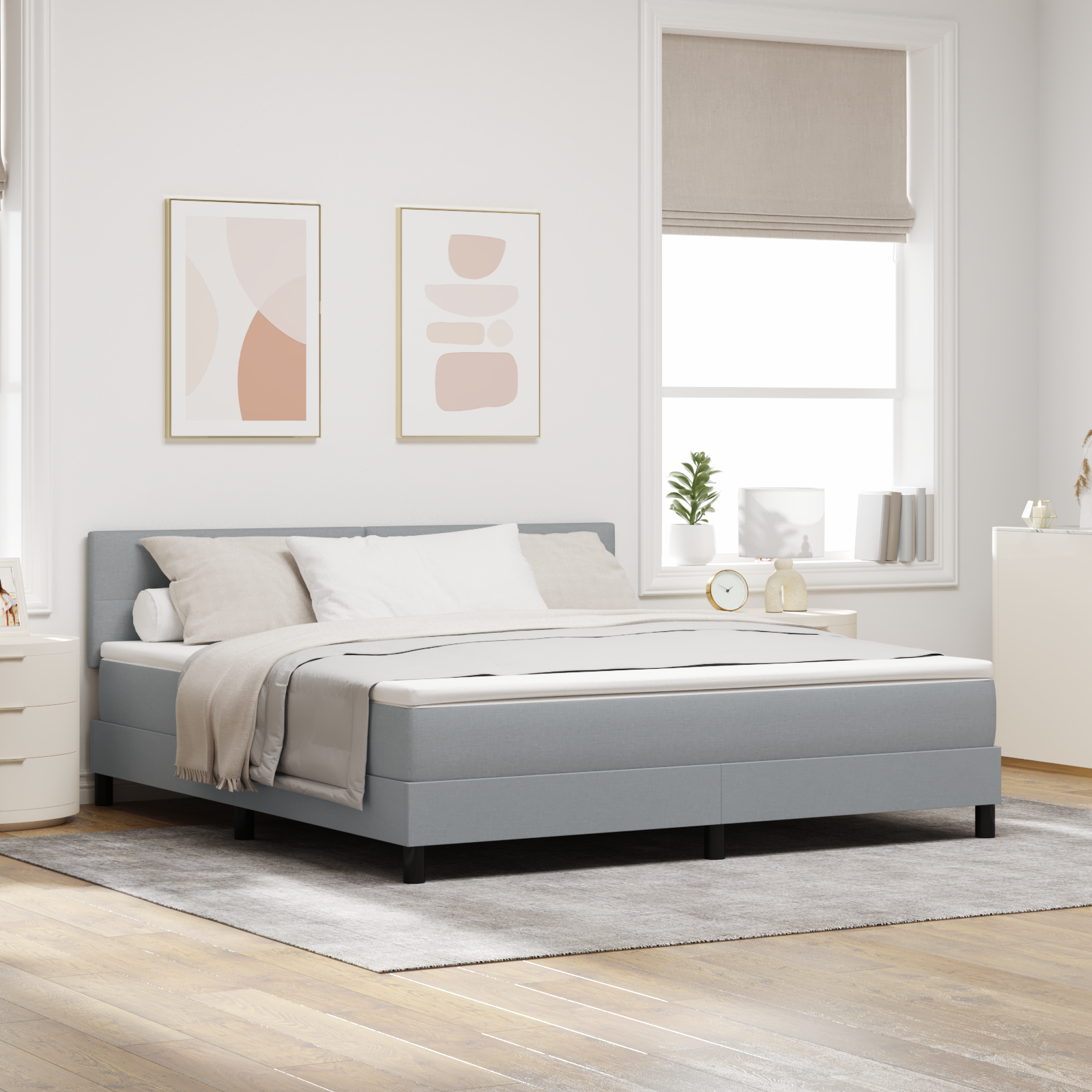 VidaXL Letto con Box Spring di con Materasso e LED Grigio Chiaro ...