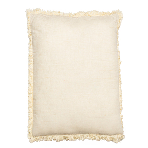 Cojin decorativo color off white de lino con flecos y cierre invisible ...