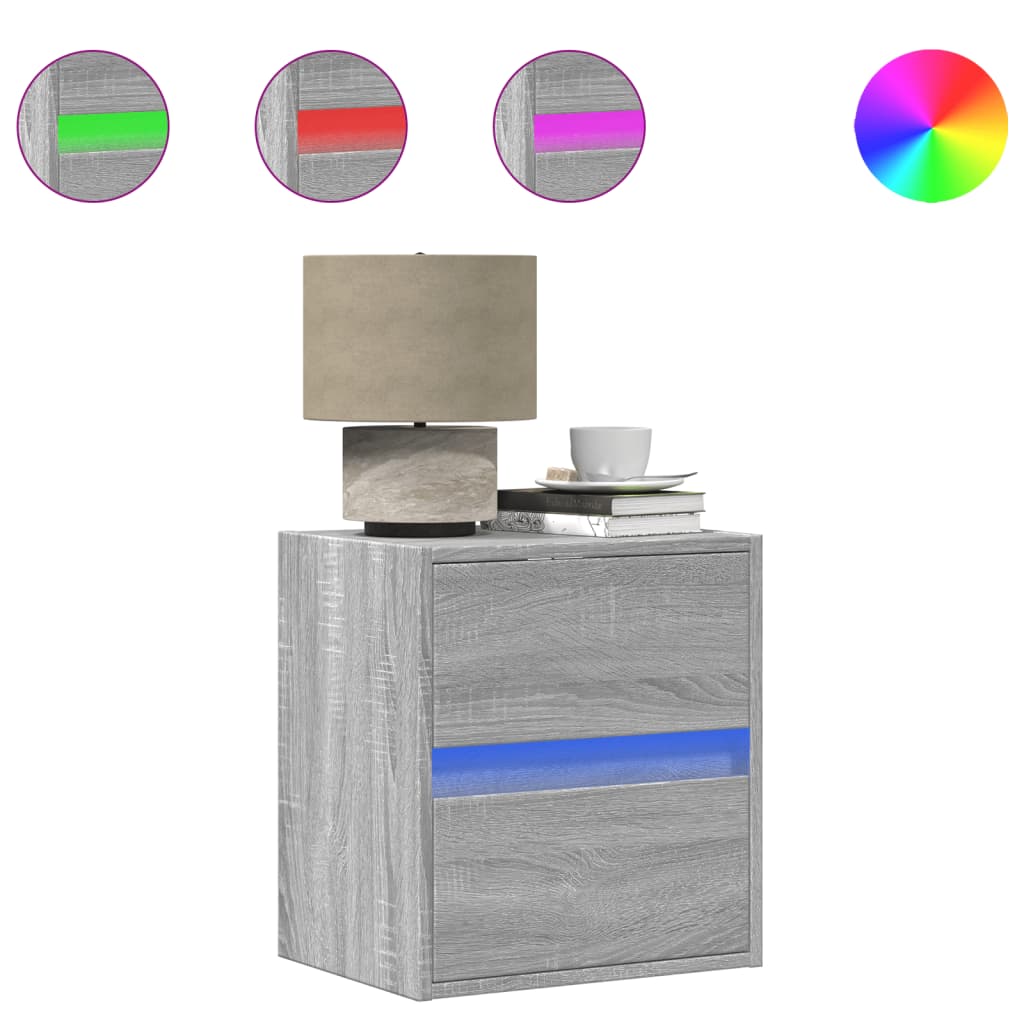 Comodino a Parete con luci LED Grigio Sonoma | Leroy Merlin