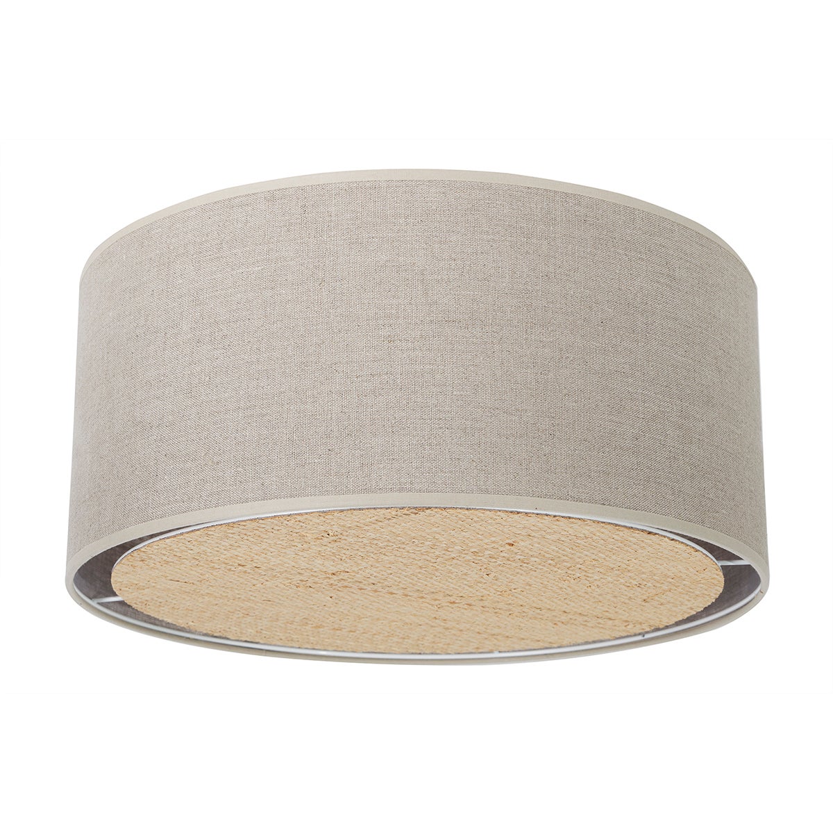 Plafonnier cylindrique en lin beige et rabane naturelle D40 cm TRAVES ...