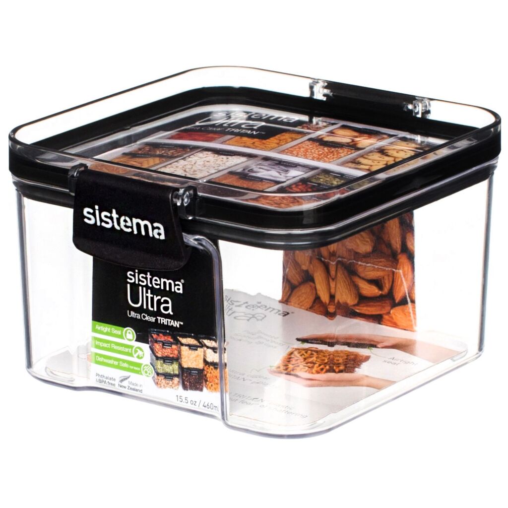 Sistema Storage Box Tritan Square 460 ml Transparente/Negro | Leroy Merlin