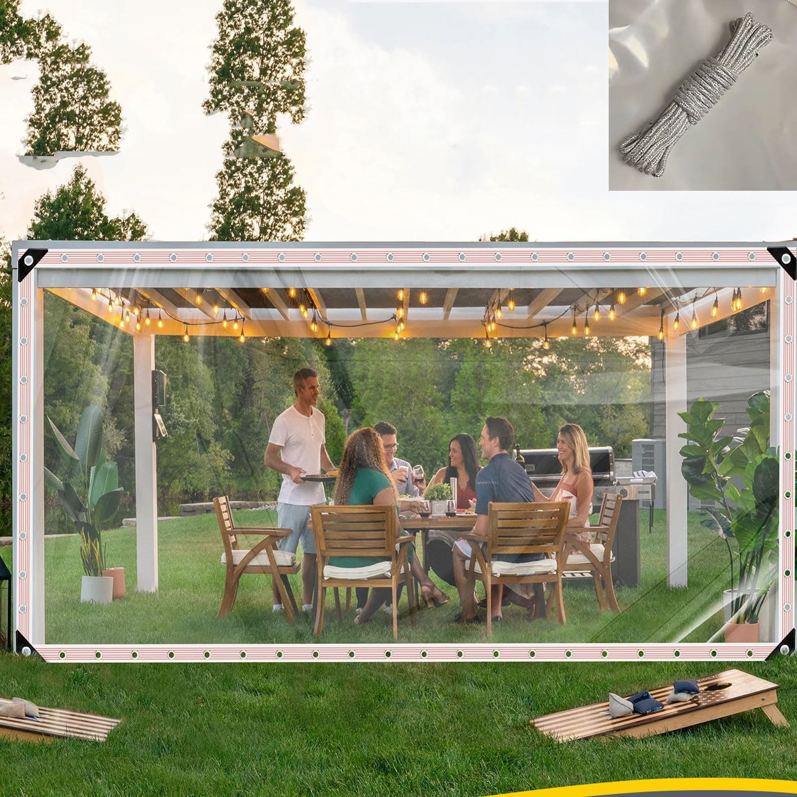 Lona transparente de 3 4 ojales, protección resistente contra lluvia ...