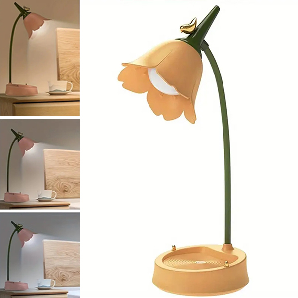 1 lámpara de mesa LED con forma de flor amarillo, lámpara de mesa ...