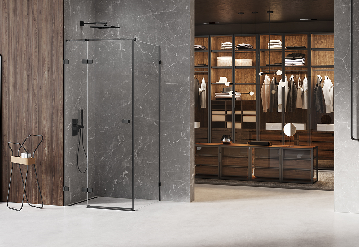 Cabine de douche noire 80x70cm,pivotante gauche BORA BORA BLACK, acces ...