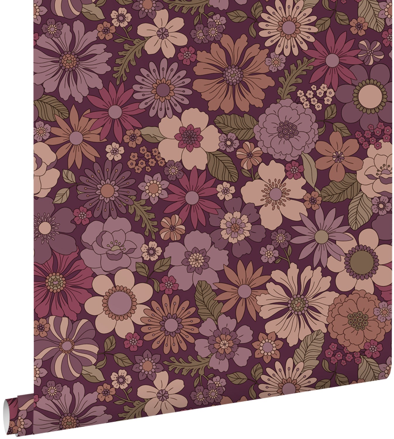 Papier peint fleurs rétro mauve violet - 50 x 900 cm - ESTAhome | Leroy ...