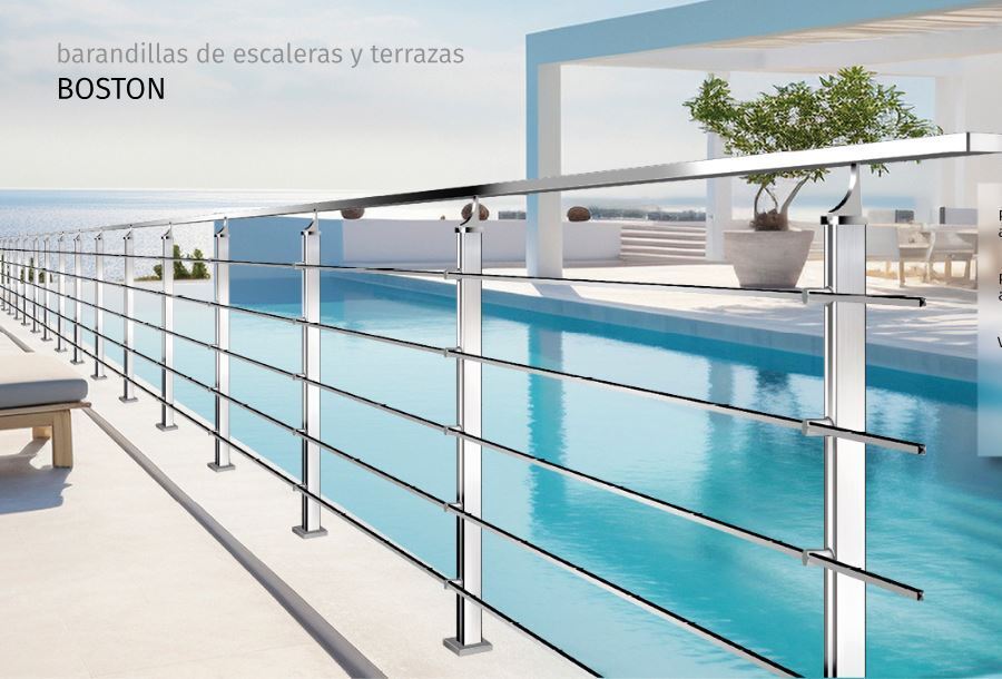 Garde-corps en aluminium BOSTON 5, 5 traverses (14 x 14mm), finition ...