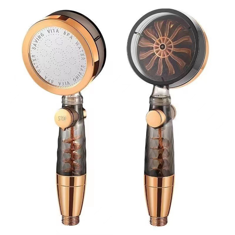 Pommeau de douche à trois positions, pomme de douche turbo avec bouton d'arrêt, doré | Leroy Merlin