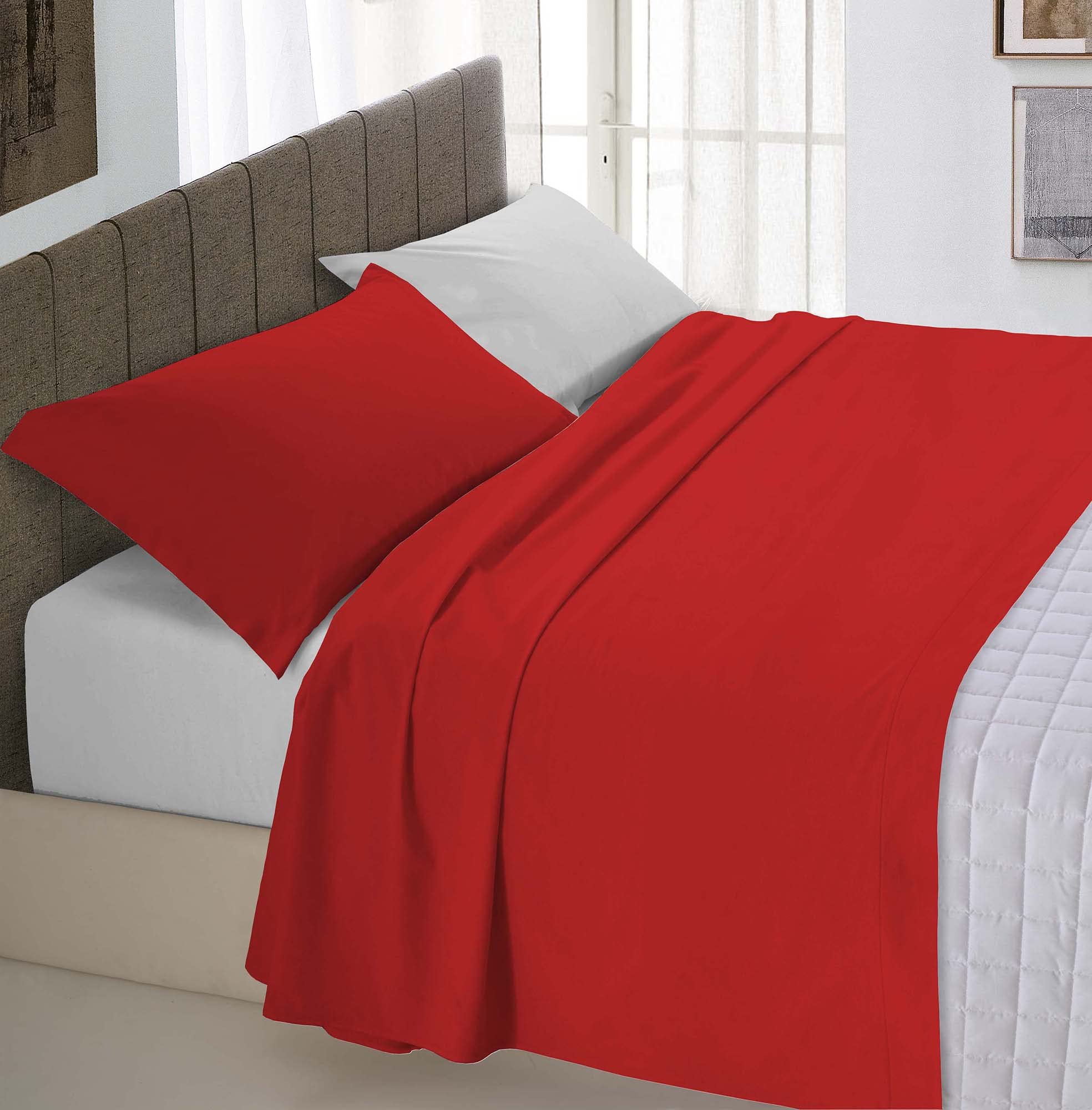 Italian Bed Linen Completo Letto 100% Cotone Natural Color, Rosso ...