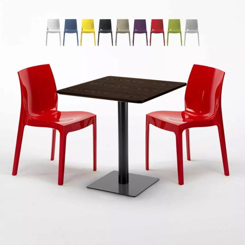 Table Carrée 70x70 Effet Bois avec 2 Chaises Colorées Ice Melon | Leroy ...