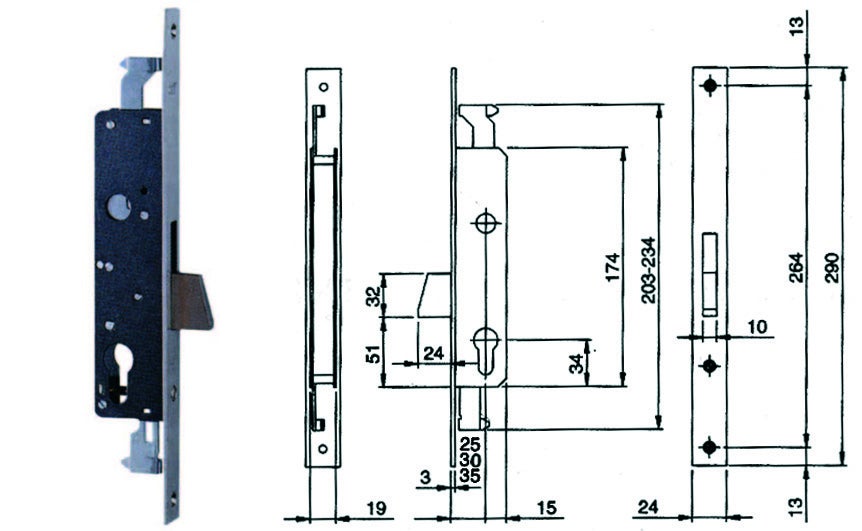 SERRURE À MORTAISE POUR MONTANTS ART.783.3 ET 35 - sans pêne demi-tour ...