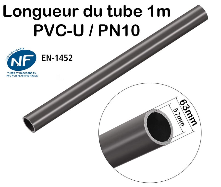 Barre Tuyau Rigide Tube PVC Pression PN10 63mm : Longueur 1m | Leroy Merlin