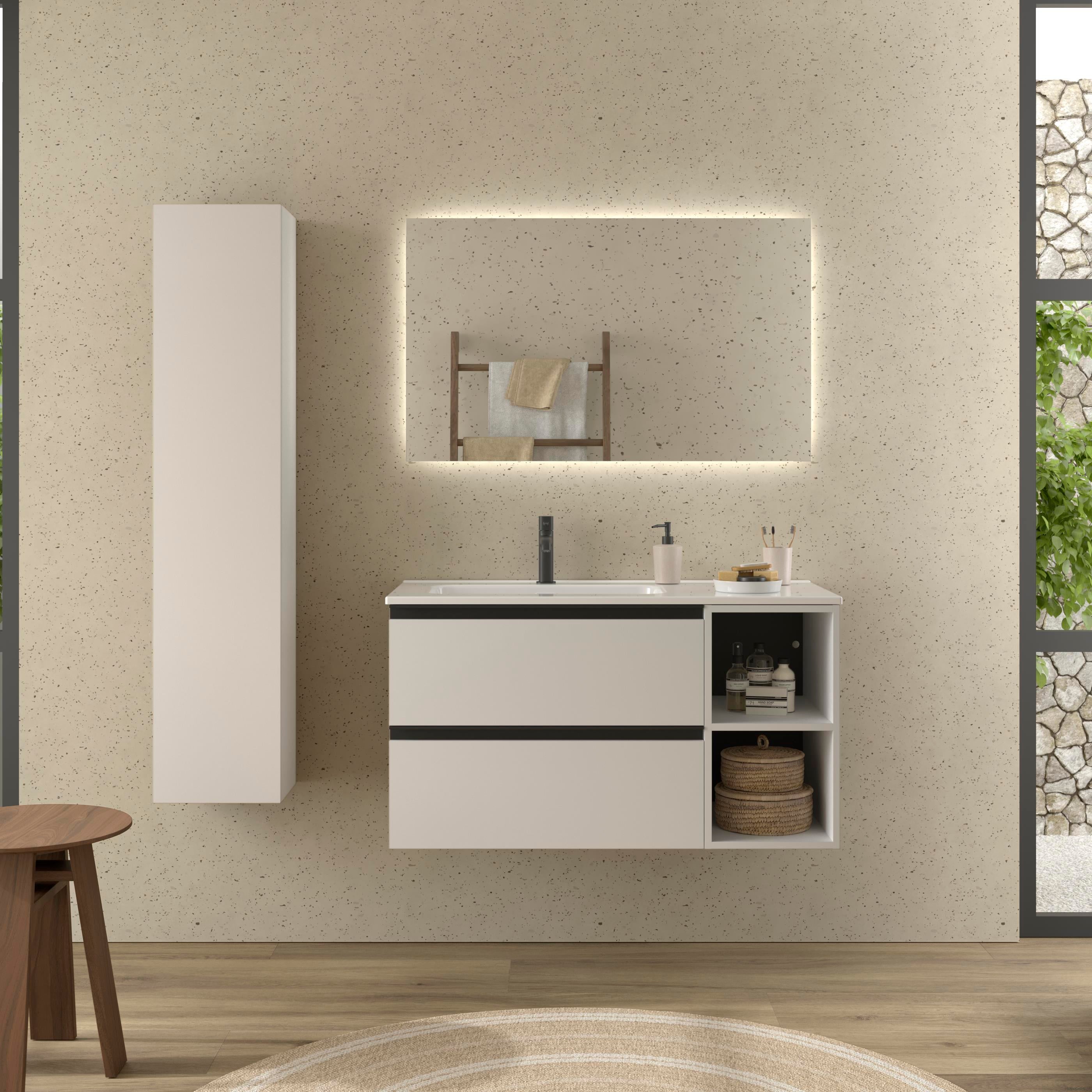 Meuble de salle de bain BEQUIA PLUS METAL 90cm Blanc mat | Vasque ...