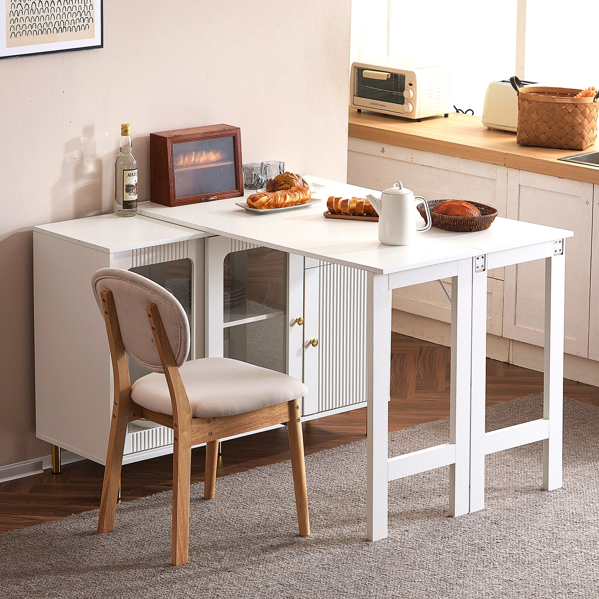 Aparador multifunción con mesa de comedor extensible - 3 puertas y 1 cajón - 140 x 40 x 80,5 cm ...