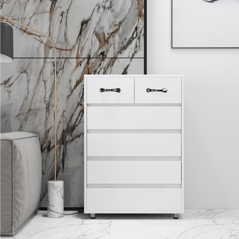 Mesa lateral blanca con seis cajones – Mueble multifuncional con rieles ...