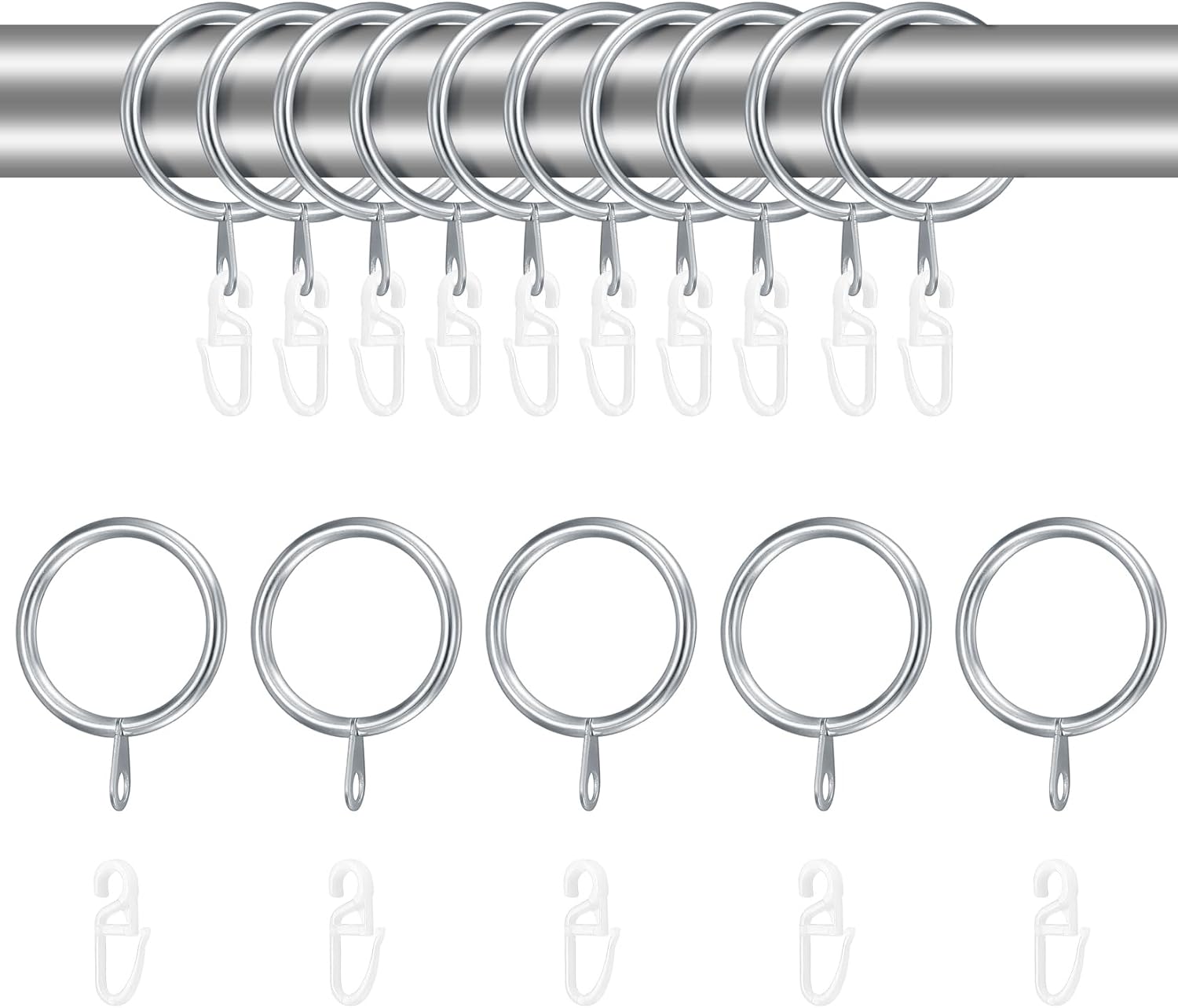 24 Pièces Argent Anneaux de Rideaux en Métal et Crochets de Rideau en ...