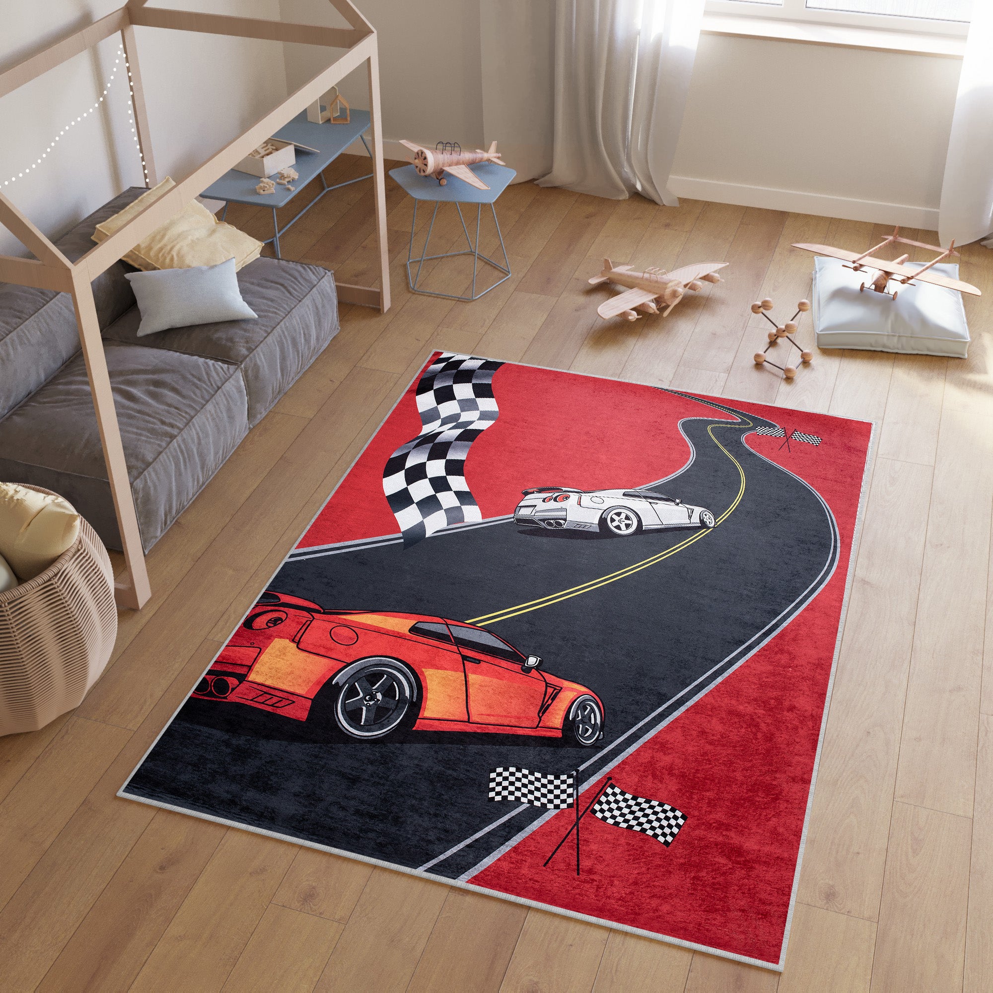 TAPISO Emma Alfombra Antideslizante Cuarto de Niños Rojo Negro Blanco ...