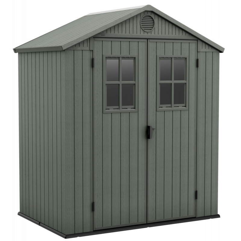 Caseta de jardín de resina "Oasis" con efecto madera y 2 ventanas, tamaño pequeño: 190 x 122 cm ...