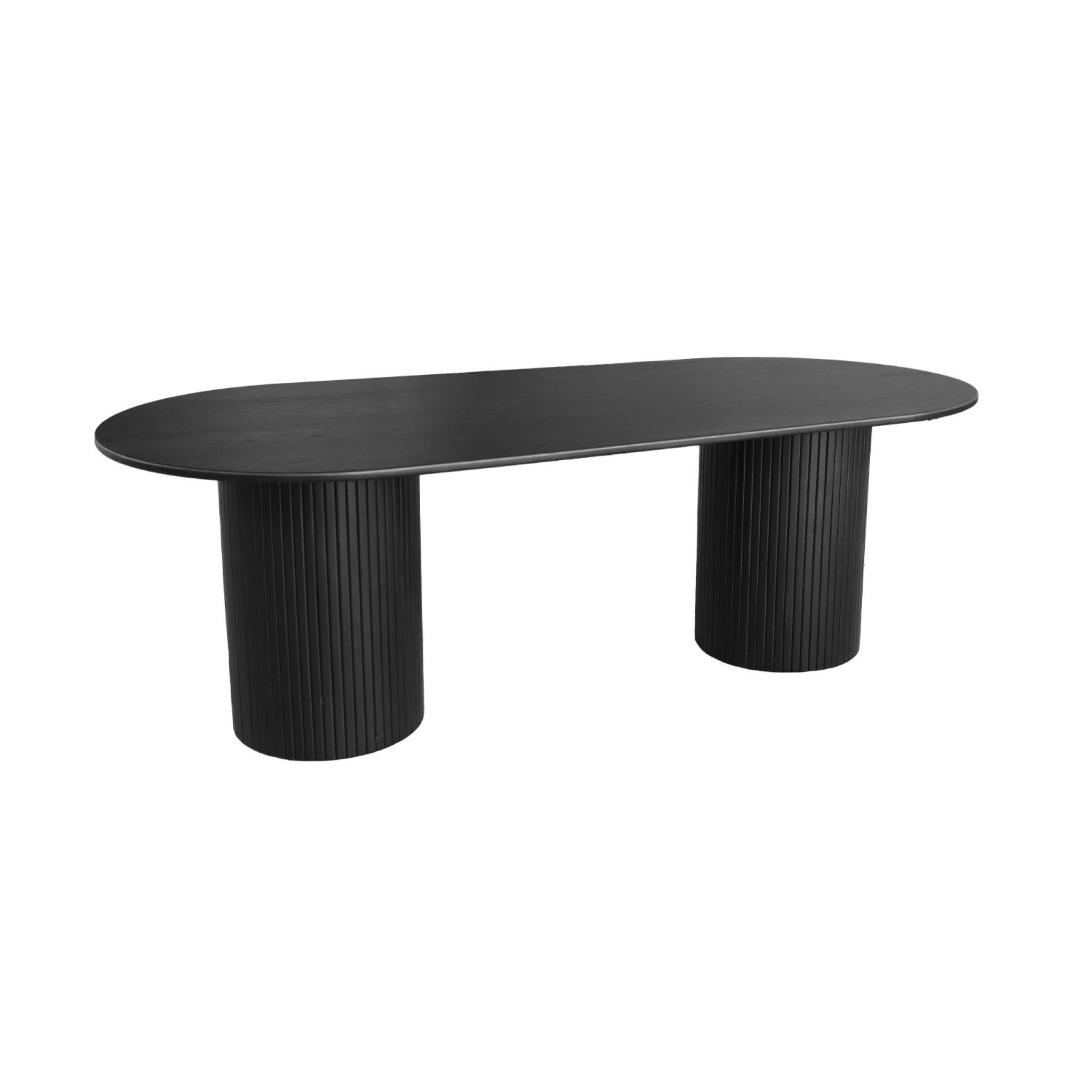 Table à manger oblongue bois d'hévéa et placage chêne 8 places noir - L ...