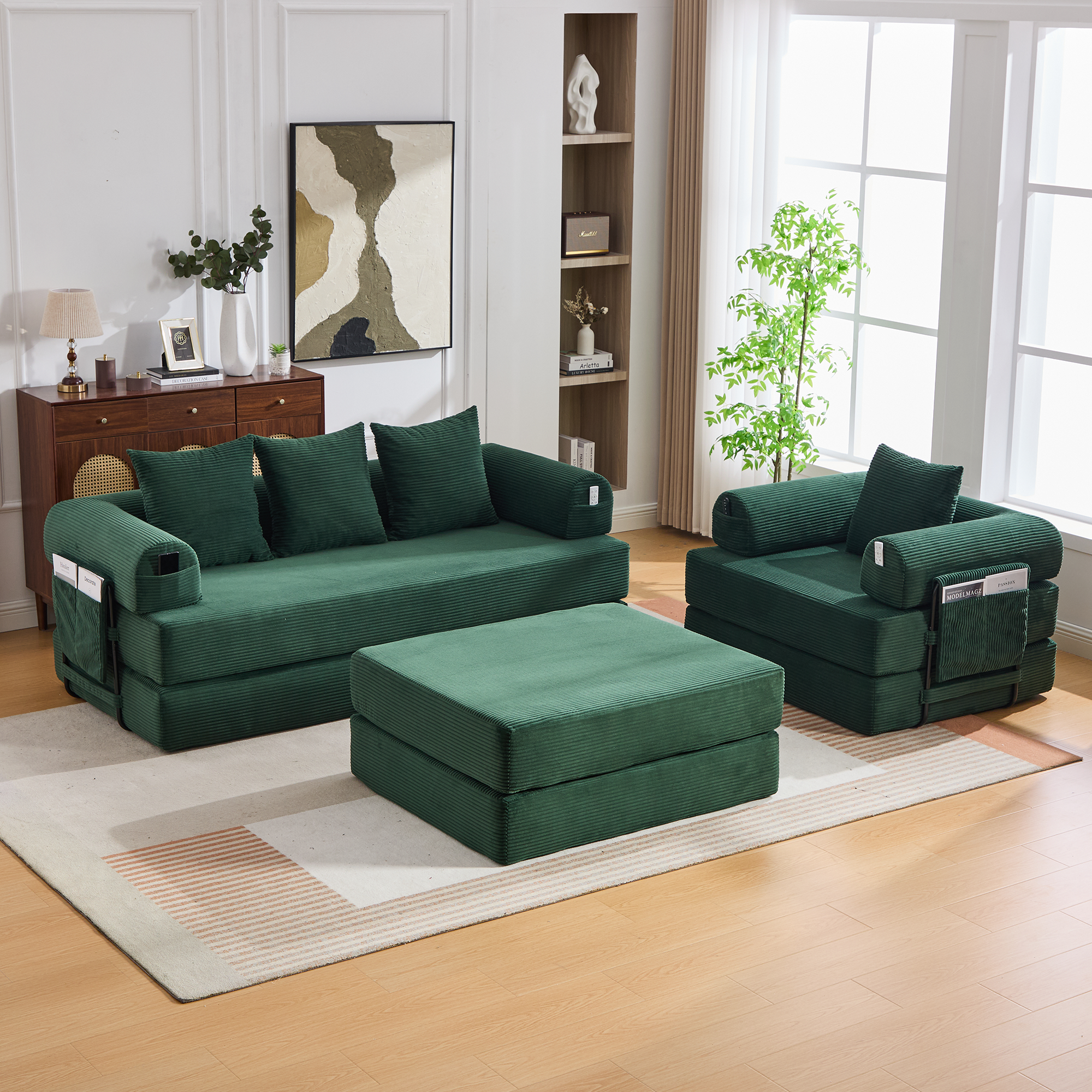 Sofá Modular 3 Plazas 200x94x67 cm, Sillón y Puf, Estructura Metal ...