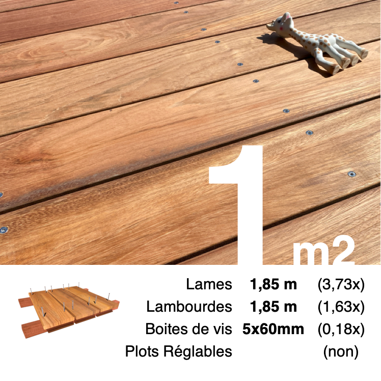 Kit terrasse bois exotique JATOBA pour 1 m² • Lames 1,85 m, lambourdes ...