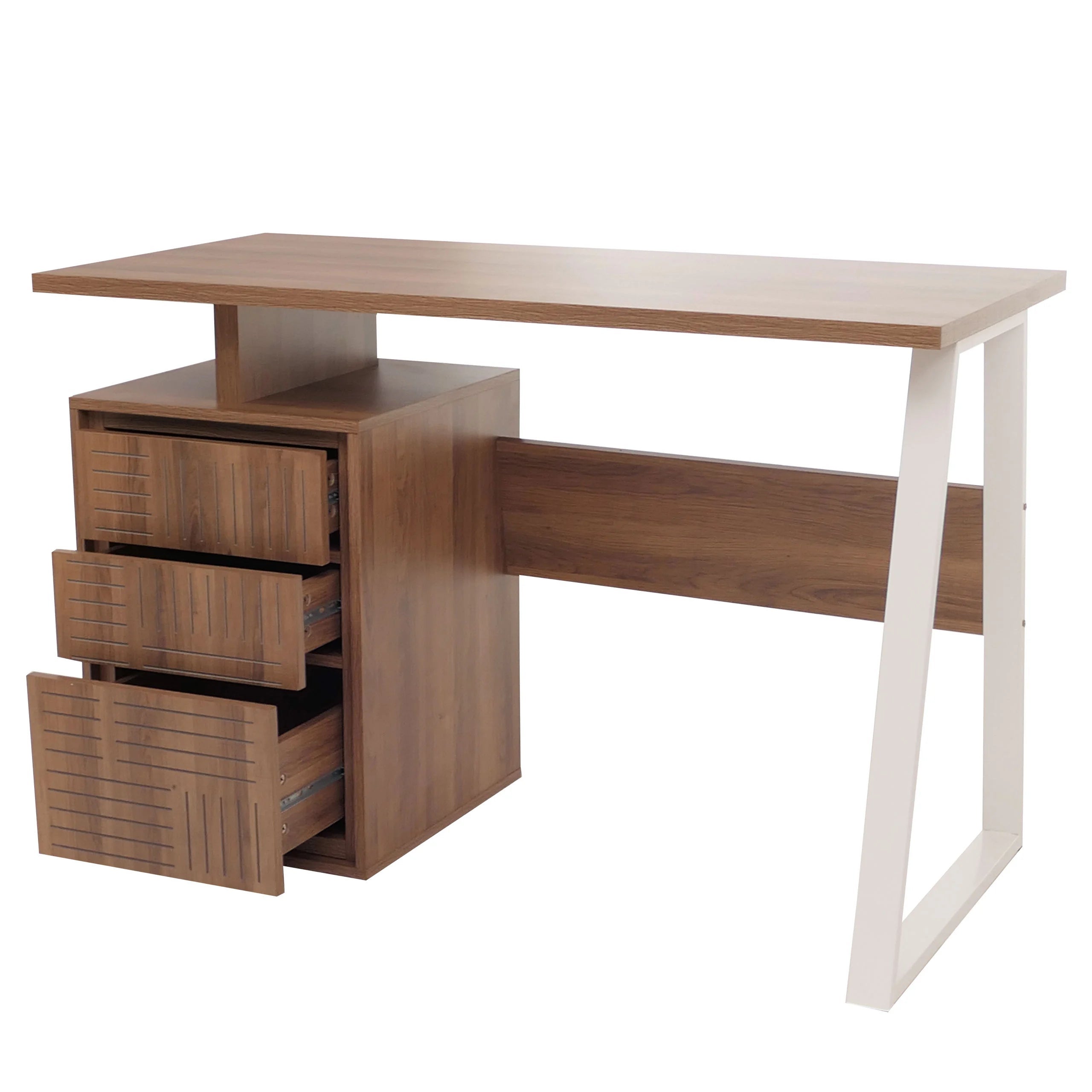 Bureau design minimaliste avec 3 tiroirs push-to-open 118x58 cm en bois ...