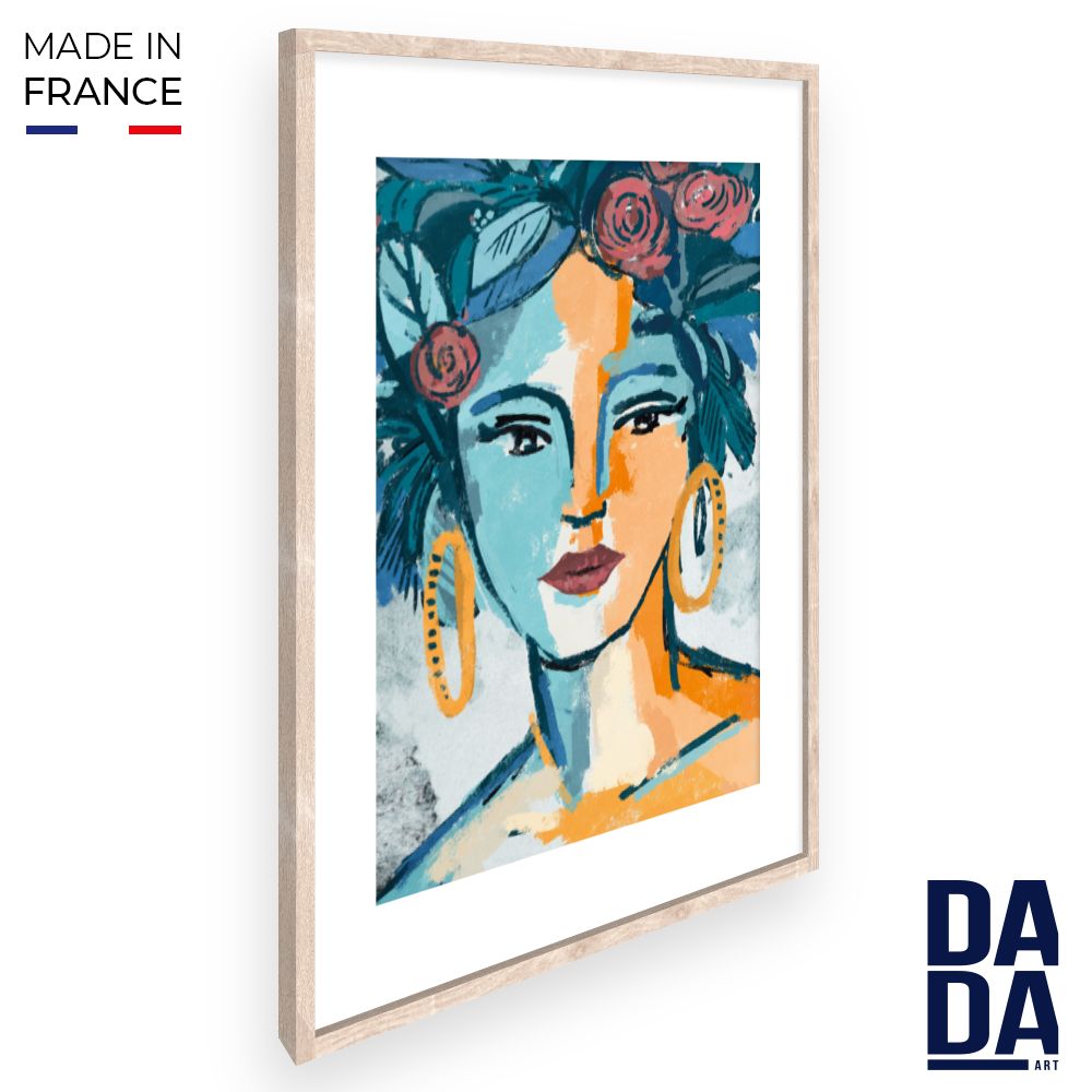 Image encadrée avec cadre CHÊNE / 50x70cm / Portrait vibrant / Créé et ...