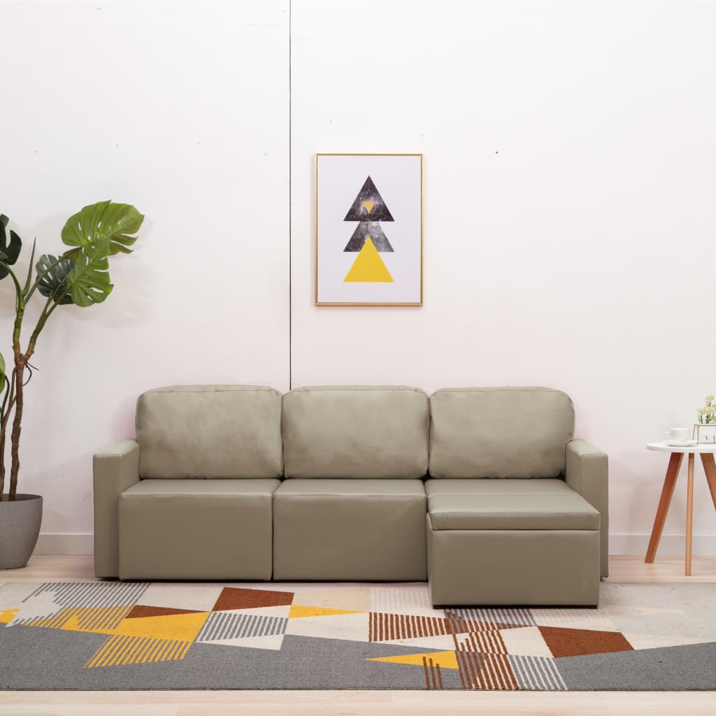 Sofá cama modular de 3 plazas cuero sintético color capuchino vidaXL ...