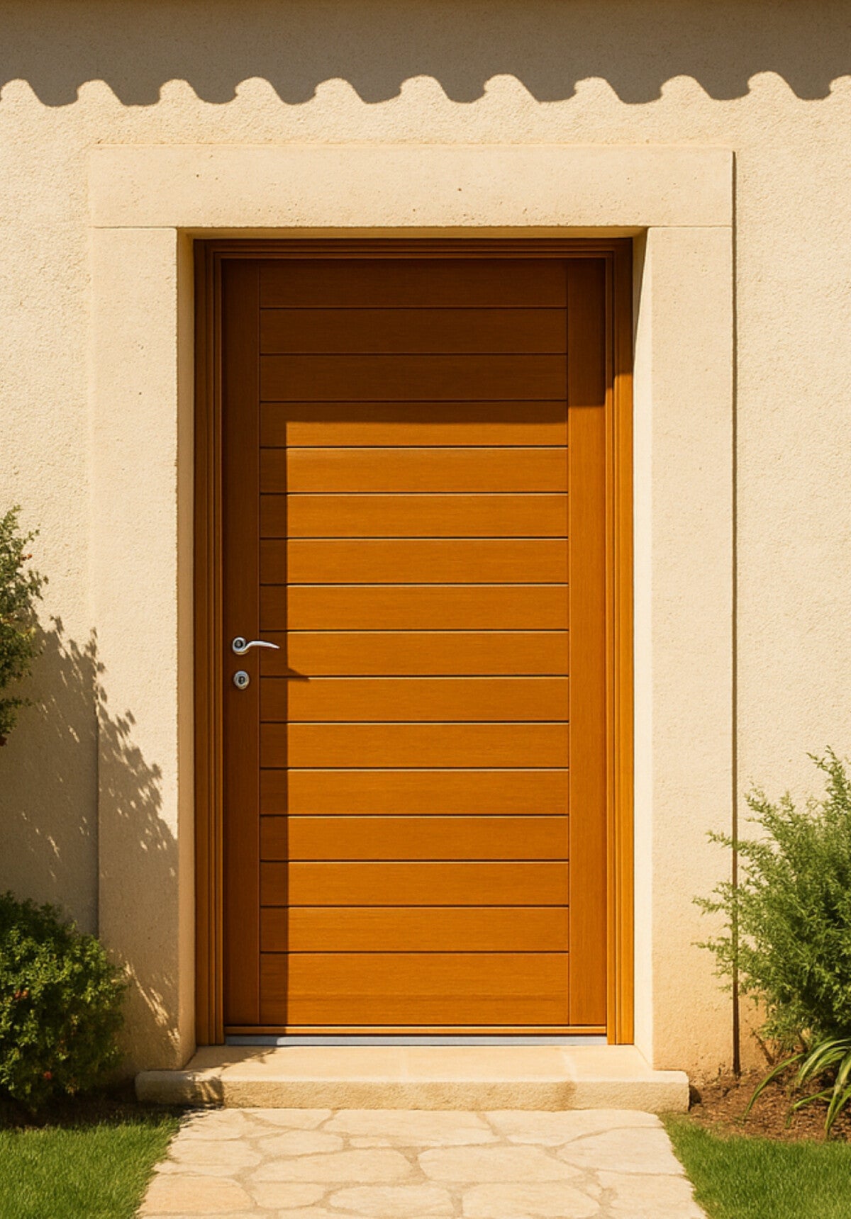 Puerta de entrada de madera maciza Laura, H.215xL.90 cm, lado de la ...