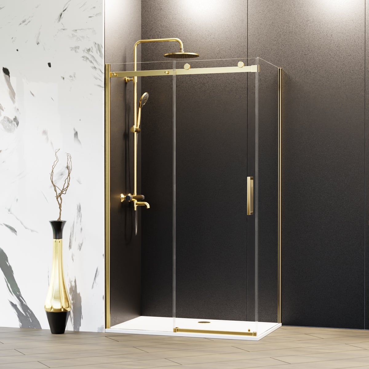 Cabine de douche doré 100x90 cm,coulissante transparent FLUENTA, doré ...