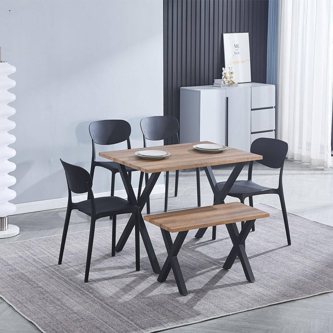 Mesa Comedor Madera Estilo Industrial, Patas metálicas Negras, Mesa ...