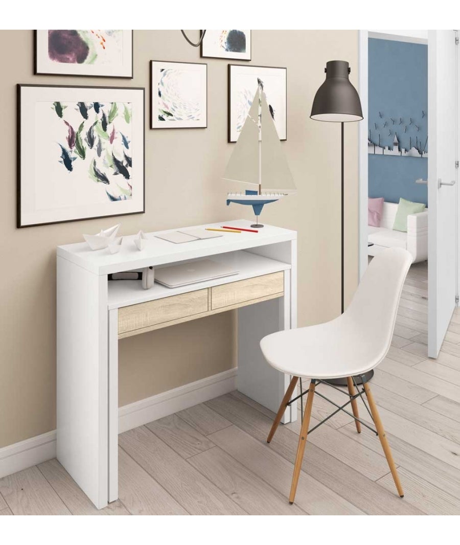 CONSOLE BUREAU MAX - Chêne / blanc | Leroy Merlin