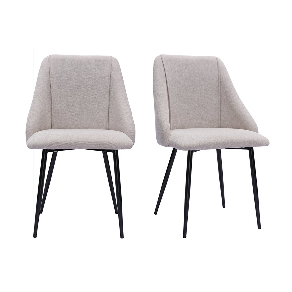 Chaises en tissu effet velours texturé beige et métal noir (lot de 2 ...
