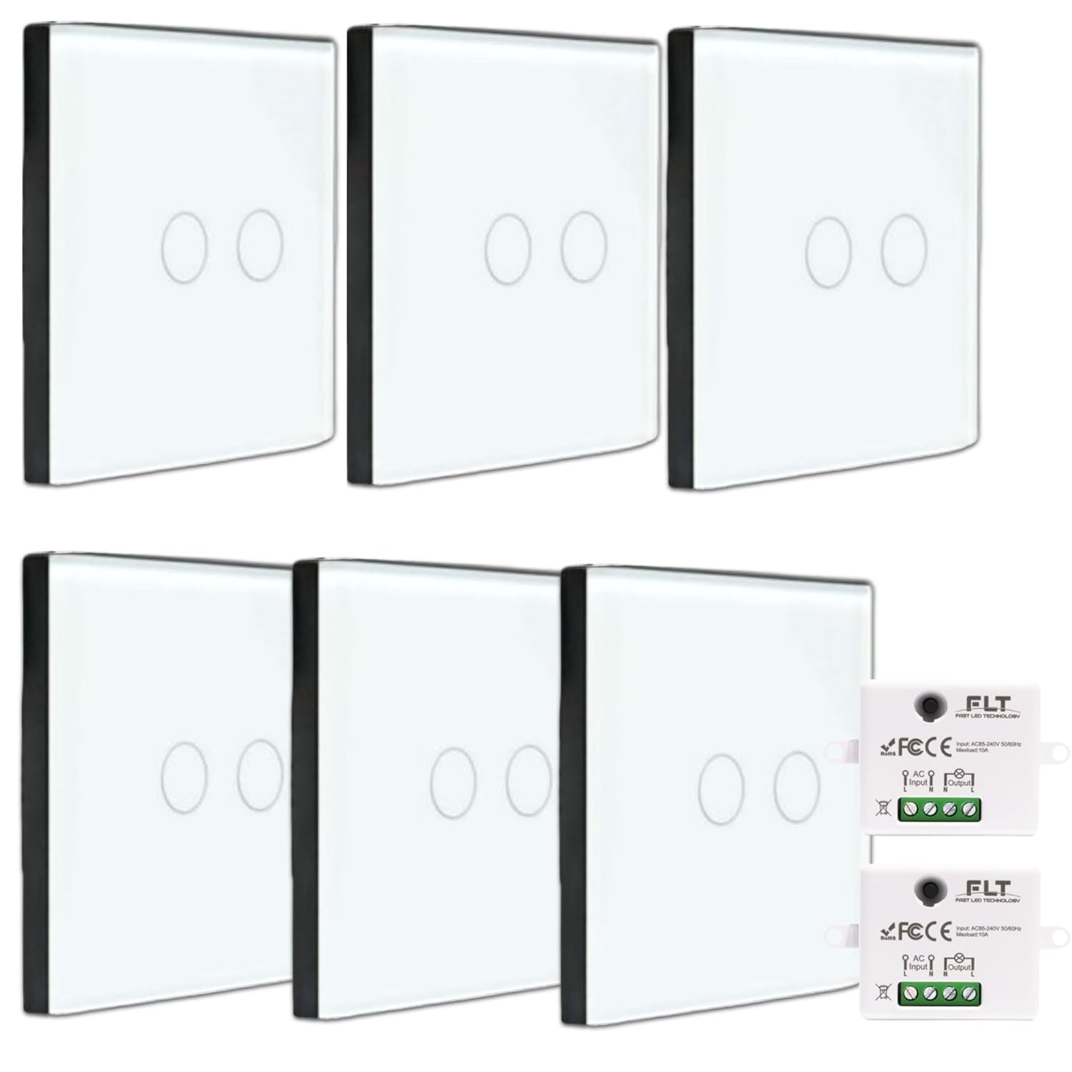 Kit interrupteur sans fil tactile prêt à poser - 6 interrupteurs DOUBLE ...