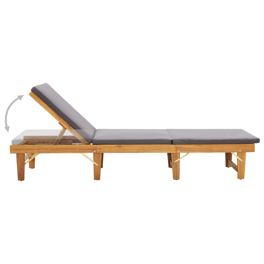 Chaise longue | Bain de soleil | Transat de relaxation pliante avec coussin Bois d'acacia solide ...