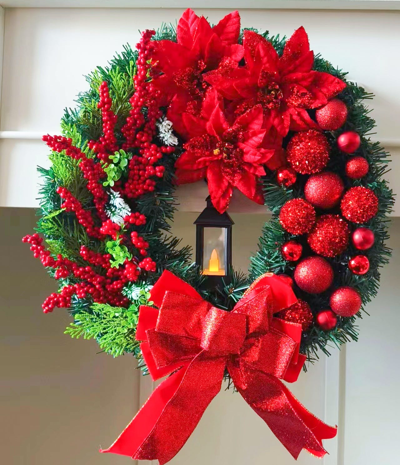 Corona navideña de 45 cm con luz LED, decoración navideña, guirnalda ...