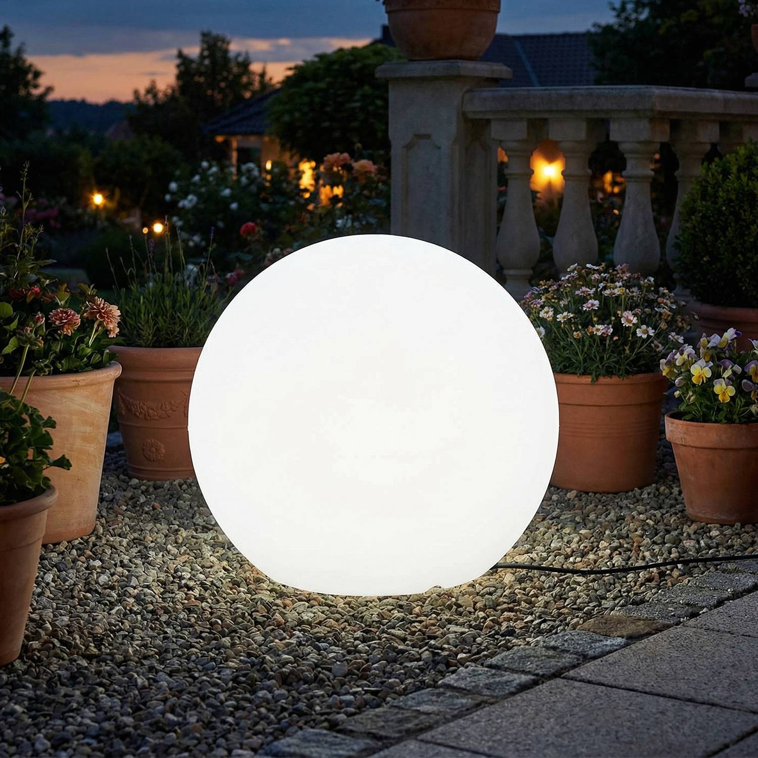 Lámpara exterior con cable y enchufe blanca IP65 E27 LED 6500 K Ø 40 cm ...